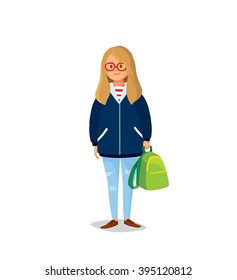 Vector Cute Girl Student Stock Vector (Royalty Free) 395120812 ...