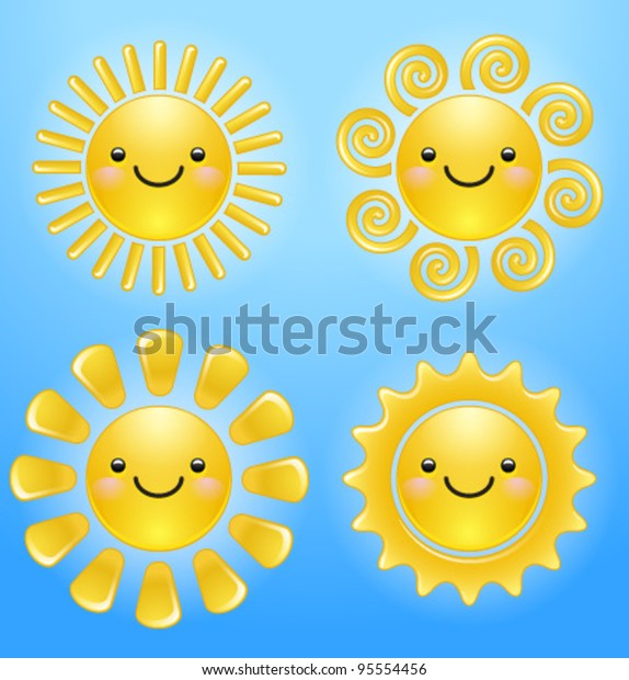 Vector Cute Glossy Cartoon Sun Stock Vector (Royalty Free) 95554456 ...