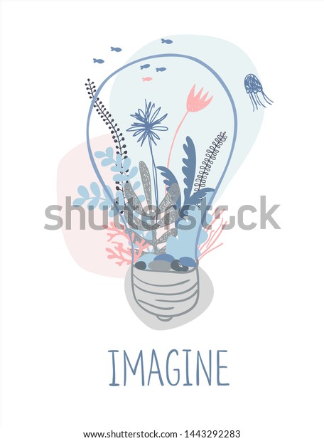 Vector Cute Illustration Inspirational Slogan Imagine Stock Vector ...
