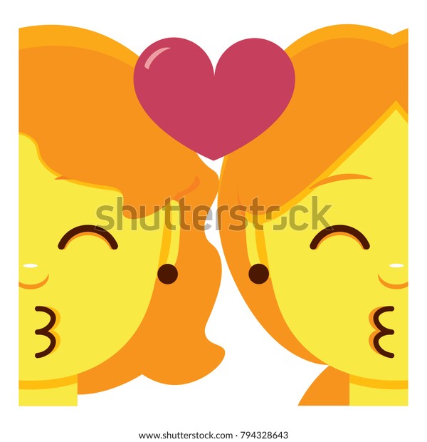 Vector Cute Kawaii Couple Kissing Emoji Stock Vector (Royalty Free ...