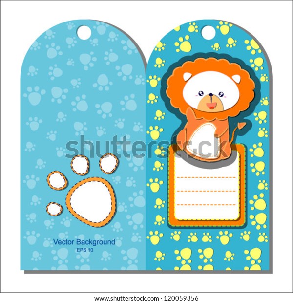 Vector Cute Lion Label Tag Footprints Stock Vector (Royalty Free ...