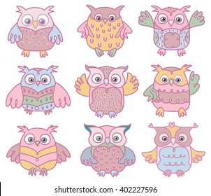 Vector Cute Owls Cartoons Isolated Stock Vector (Royalty Free ...