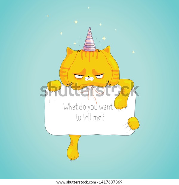 Vector Cute Postcard Metamorphosis Cat Unicorn Stock Vector (Royalty ...