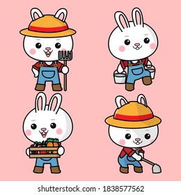 Vector Cute Rabbit Farmer Gardening Activities Stock Vector (Royalty ...