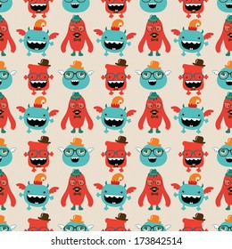 Vector Freaky Cute Retro Hipster Monsters Stock Vector (Royalty Free ...