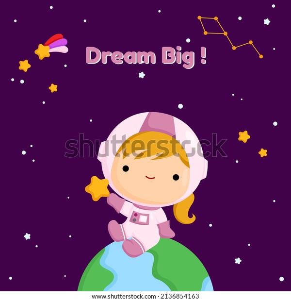 Vector Cute Simple Astronaut Girl Card Stock Vector (Royalty Free ...