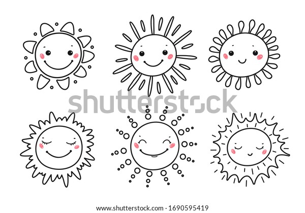 Vector Cute Sun Icons Coloring Page Stock Vector (Royalty Free ...