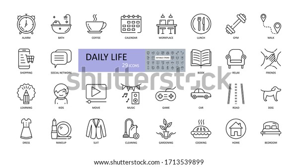Vector Daily Life Icons Editable Stroke Stock Vector (Royalty Free ...