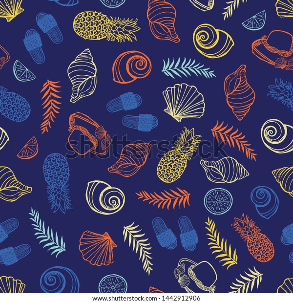 Vector Dark Blue Tropical Beach Pattern Stock Vector (Royalty Free ...