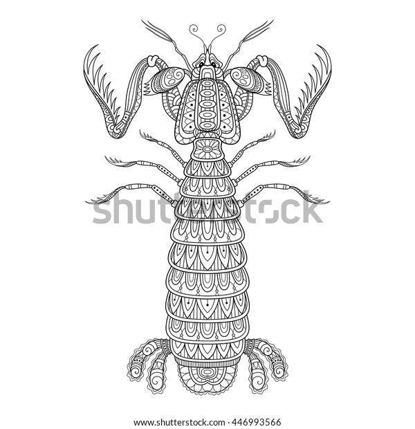 Vector Decorative Monochrome Mantis Shrimp Marine Stock Vector (Royalty ...