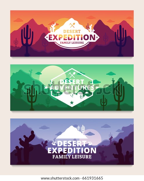 Vector desert horizontal banner set.