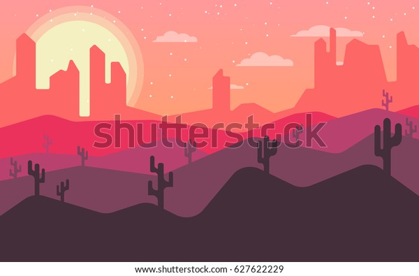 Vector Desert Landscape Flat Design Stock Vector (Royalty Free) 627622229