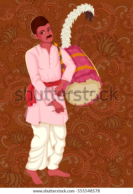 Vector Design Artist Playing Dhak Dhol Stock Vector (Royalty Free ...