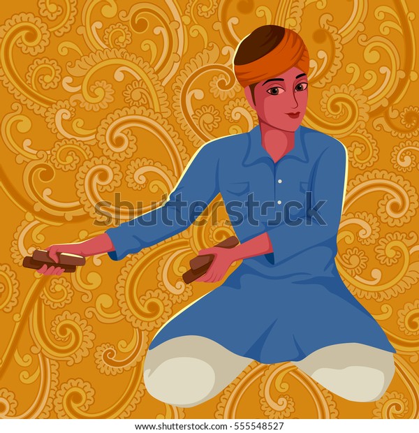 Vector Design Artist Playing Khartal Folk Stock Vector (Royalty Free ...