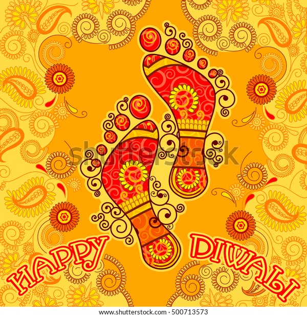 Vector Design Goddess Lakshmi Foot Print Stock Vector (Royalty Free ...
