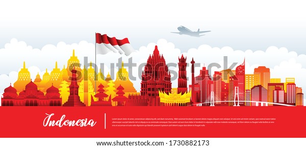 Vector Design Ilustration Indonesia Landmark Flag Stock Vector (Royalty ...