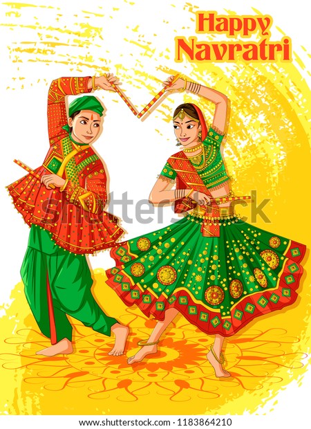 Vector Design Indian Couple Playing Garba Stock Vector (Royalty Free ...