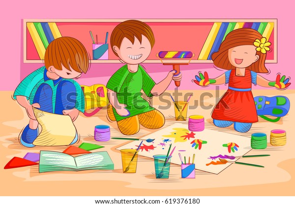 Vector Design Kids Playing Enjoying Color Stock Vector (Royalty Free ...