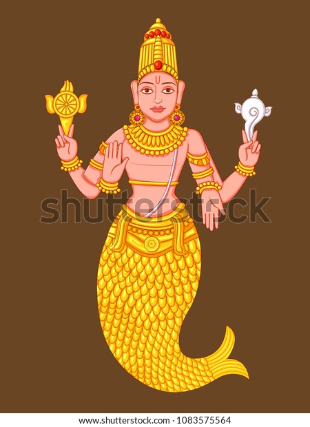 Vector Design Statue Indian Lord Matsya Stock Vector (Royalty Free ...