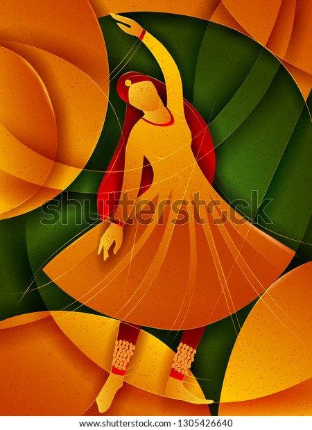 Vector Design Woman Performing Kathak Classical Stock Vector (Royalty ...