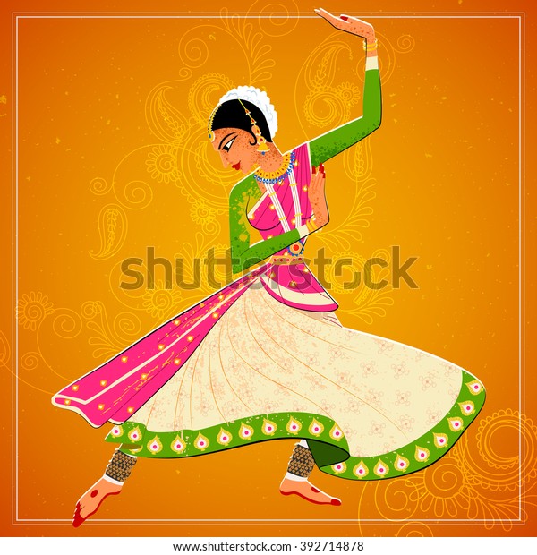 Vector Design Woman Performing Kathak Classical Stock Vector (Royalty ...