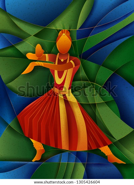 Vector Design Woman Performing Kuchipudi Classical Stock Vector ...