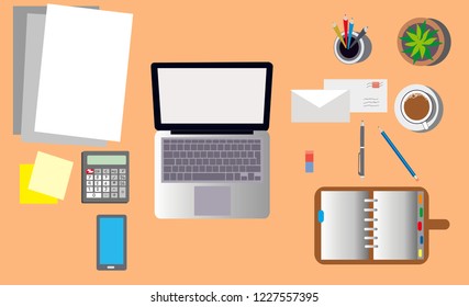 Vector Desktop Job Desk Stock Vector (Royalty Free) 1227557395 ...