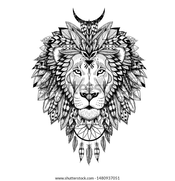 Vector Detailed Lion Aztec Style Stock Vector (Royalty Free) 1480937051