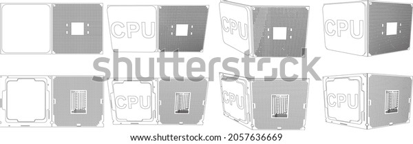 Vector Detailed Outline Illustration Cpu Semiconductor Stock Vector ...