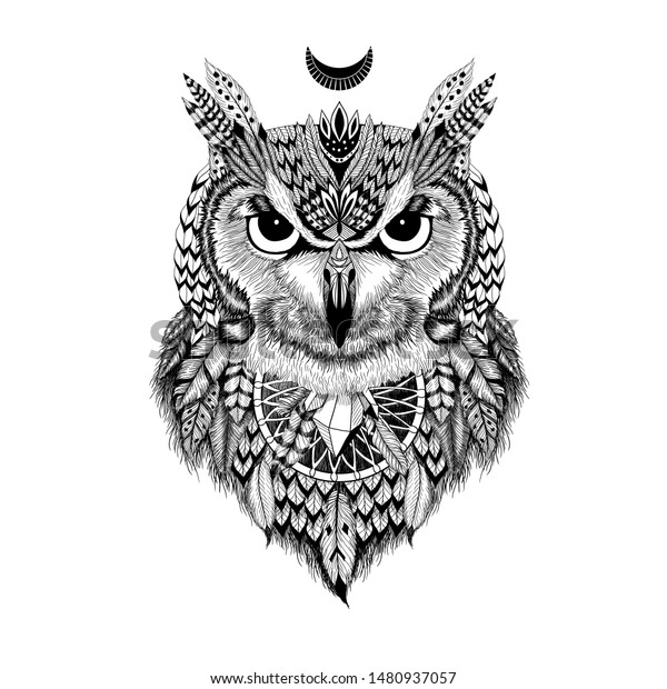 Vector Detailed Owl Aztec Style Stock Vector (Royalty Free) 1480937057