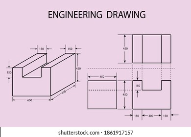 Vector Diagrams Different Orthographic Views Object Stock Vector ...
