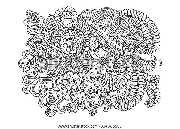 Vector Dodle Floral Illustrated Black White Stock Vector (Royalty Free ...