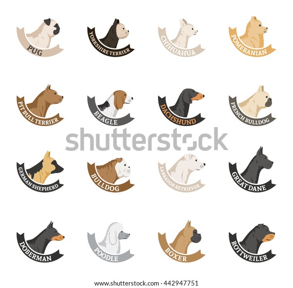 Vector Dog Breeds Icons Collection Isolated Stock Vector (Royalty Free ...