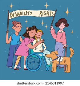 Vector Doodle Cartoon Group People Disabilities Stock Vector (Royalty ...