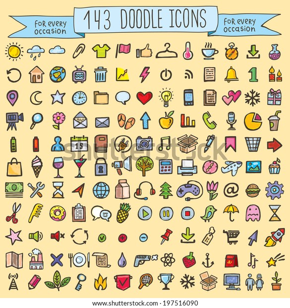 Vector Doodle Icons Universal Set Stock Vector (Royalty Free) 197516090