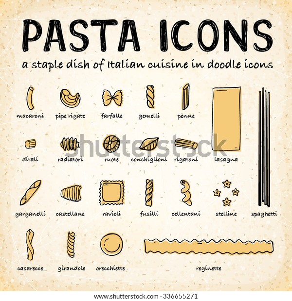 Vector Doodle Icons Various Pasta Types Stock Vector (Royalty Free ...