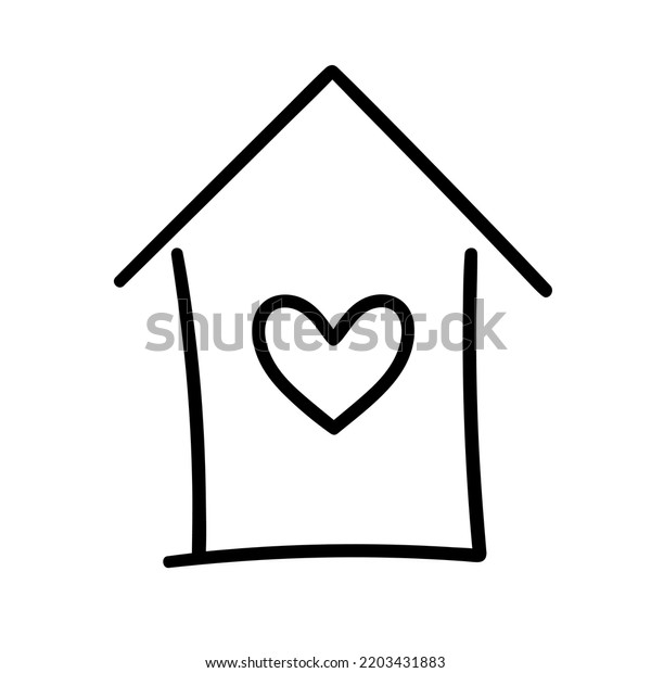 Vector Doodle Outline Drawing House Heart Stock Vector (Royalty Free ...