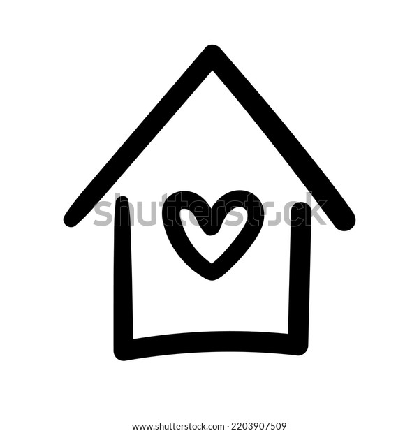 Vector Doodle Outline Drawing House Heart Stock Vector (Royalty Free ...