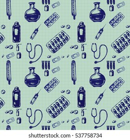 Vector Doodle Seamless Illustration Medicine Icons Stock Vector ...
