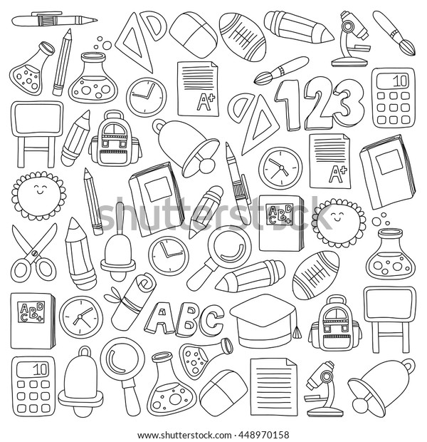Vector Doodle Set Education Symbols Back Stock Vector (Royalty Free ...