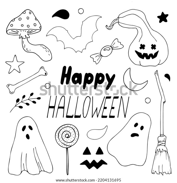 Vector Doodle Set Halloween Clipart Funny Stock Vector (Royalty Free ...