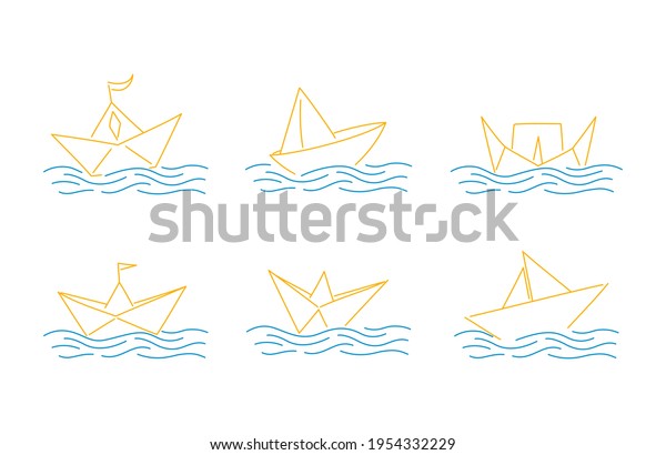 Vector Doodle Set Paper Boats Waves Stock Vector (Royalty Free ...