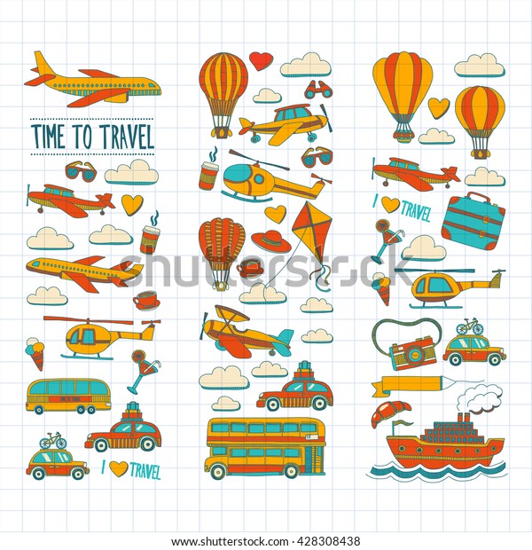 Vector Doodle Set Travel Transportation Car Stock Vector (Royalty Free ...