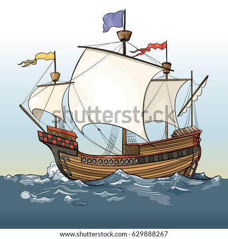 Vector Drawing Caravel Ship Easy Edit Vector de stock (libre de ...