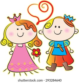 Vector Drawing Cartoon Prince Princess Fall Stock Vector (Royalty Free ...