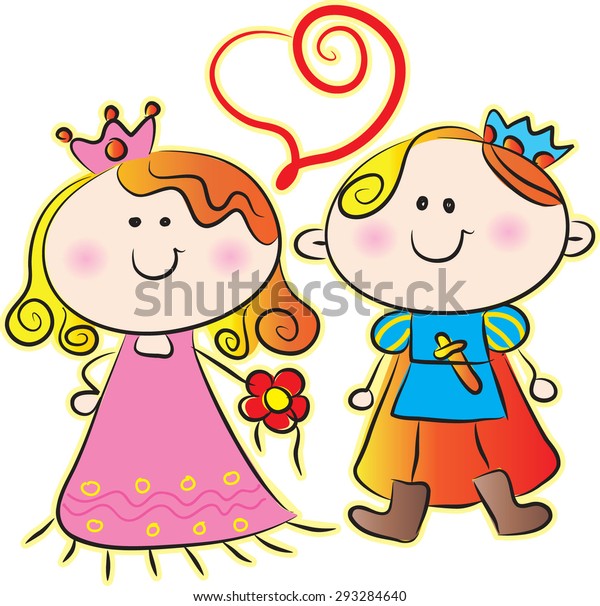 Vector Drawing Cartoon Prince Princess Fall Stock Vector (Royalty Free ...
