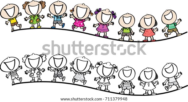 Vector Drawing Cartoon School Kids Line Stock Vector (Royalty Free ...