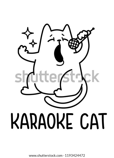 Vector Drawing Cat Singing Karaoke Holding Stock Vector (Royalty Free ...