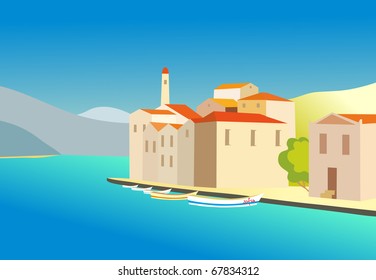 Vector Drawing City By Sea Stock Vector (Royalty Free) 67834312 ...