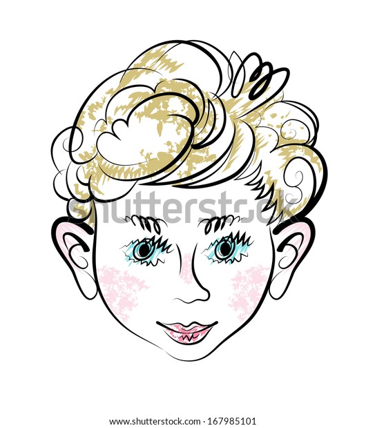 Vector Drawing Curly Head Boy Stock Vector (Royalty Free) 167985101 ...